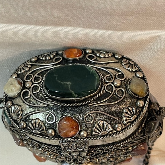 Bags | Vintage Ethnic Sajai Silver Tone Metal Purse With Natural Stones ...
